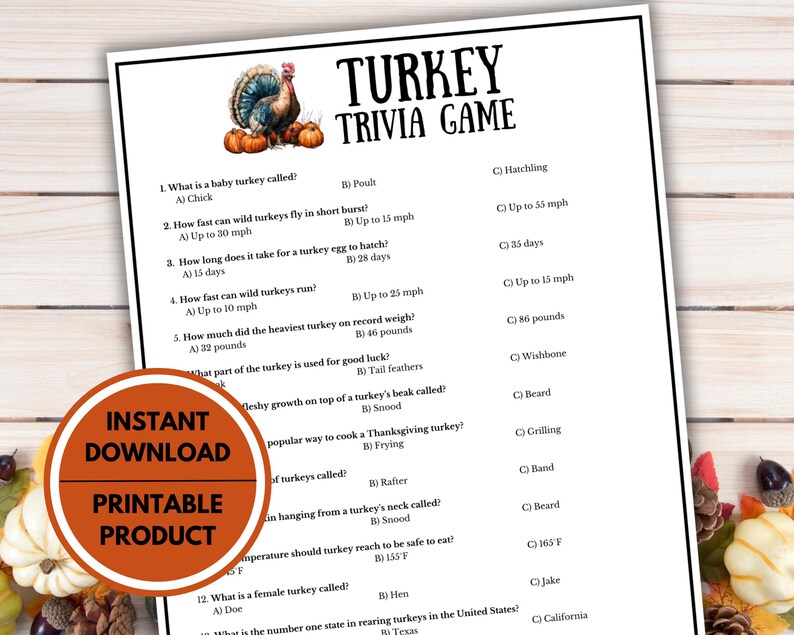 Turkey Trivia | Thanksgiving Trivia | Thanksgiving Office Game - Etsy