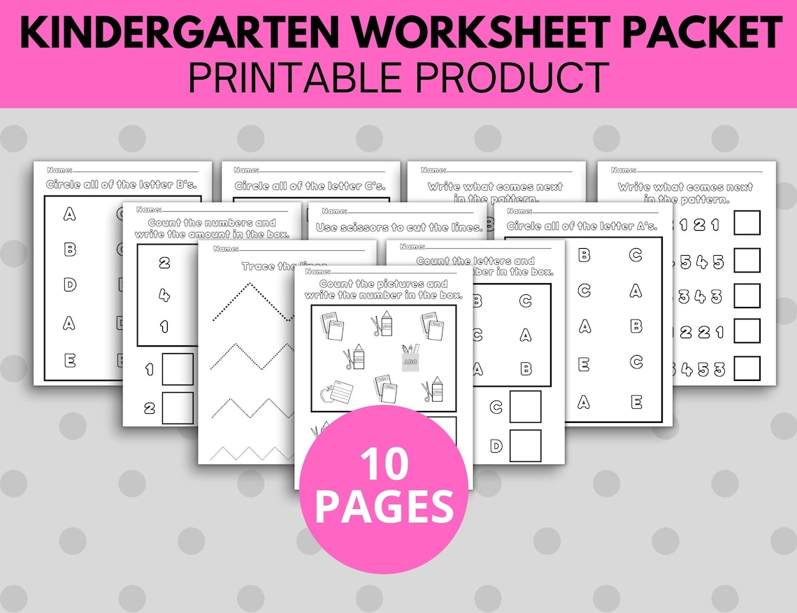 Kindergarten Worksheet Packet Printable Kindergarten - Etsy