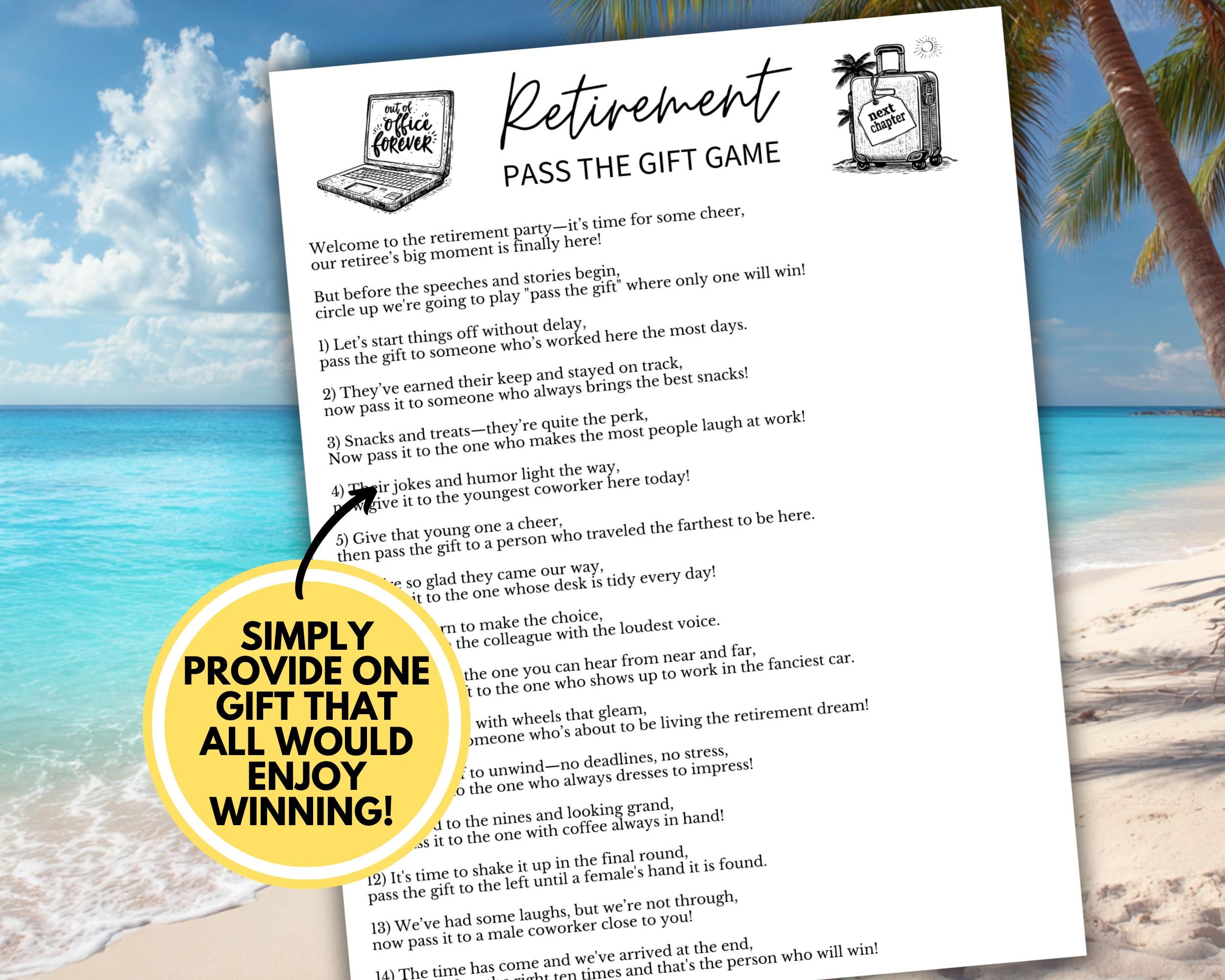 Retirement Party Games, Retirement Pass the Gift Game, Retirement Games ...