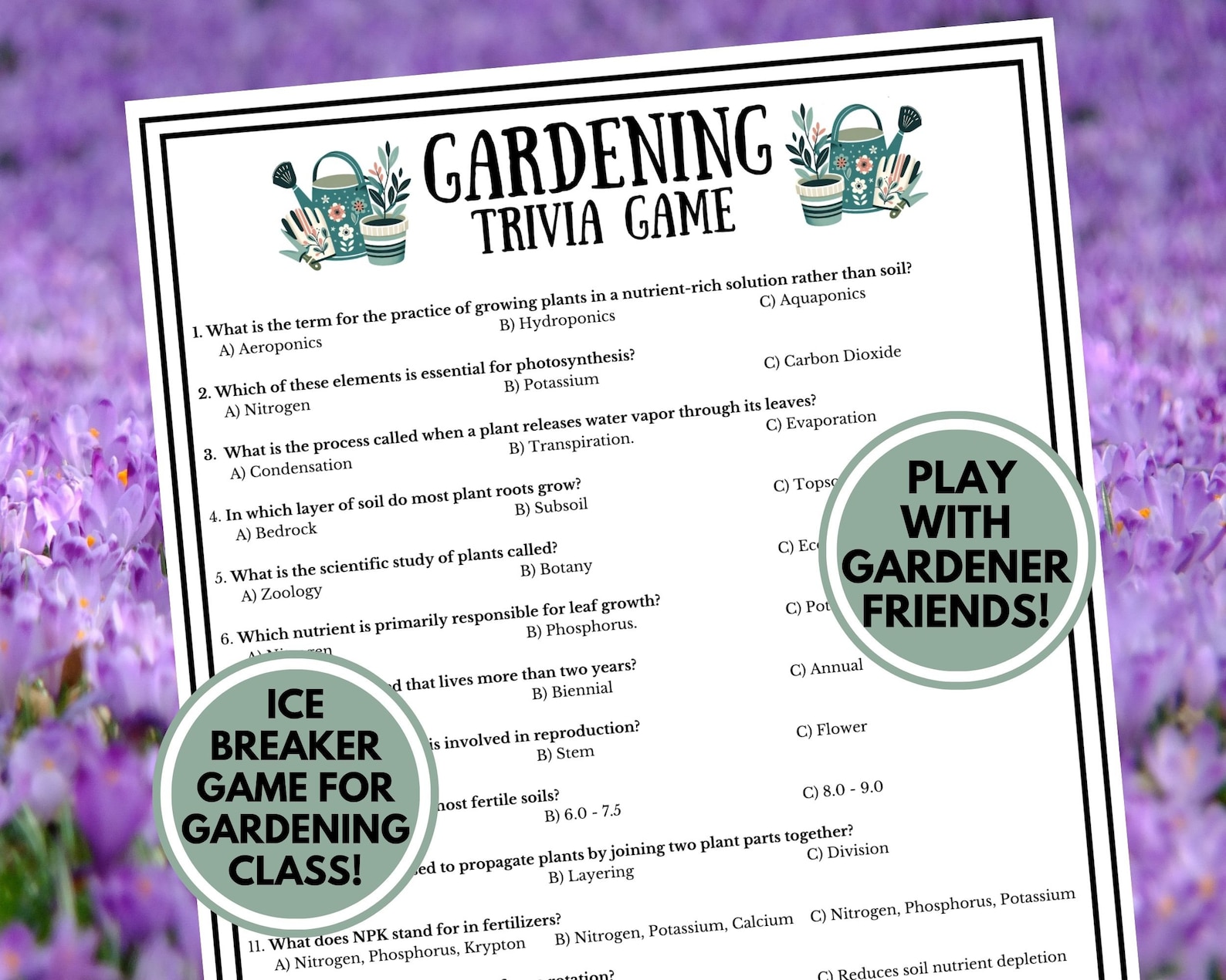 Gardening Trivia Game | Spring Garden Party Trivia Game | Gardener ...