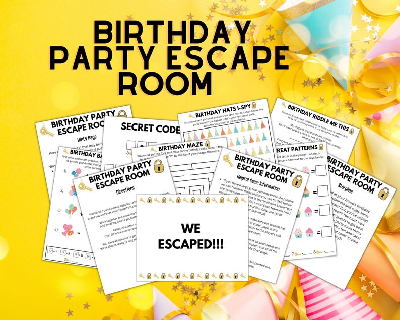 Birthday Escape Room Printable Kit | Birthday Party Escape Room Game ...