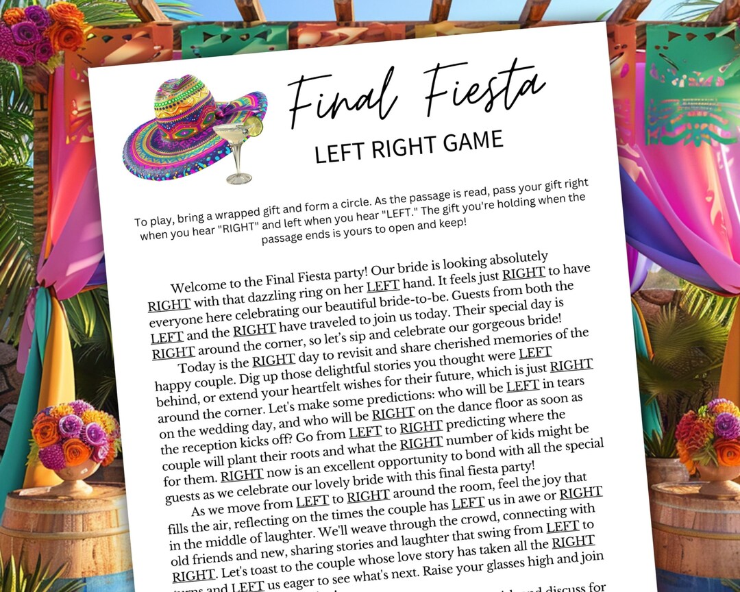 Final Fiesta Left Right Game | Final Fiesta Bachelorette Party Game ...