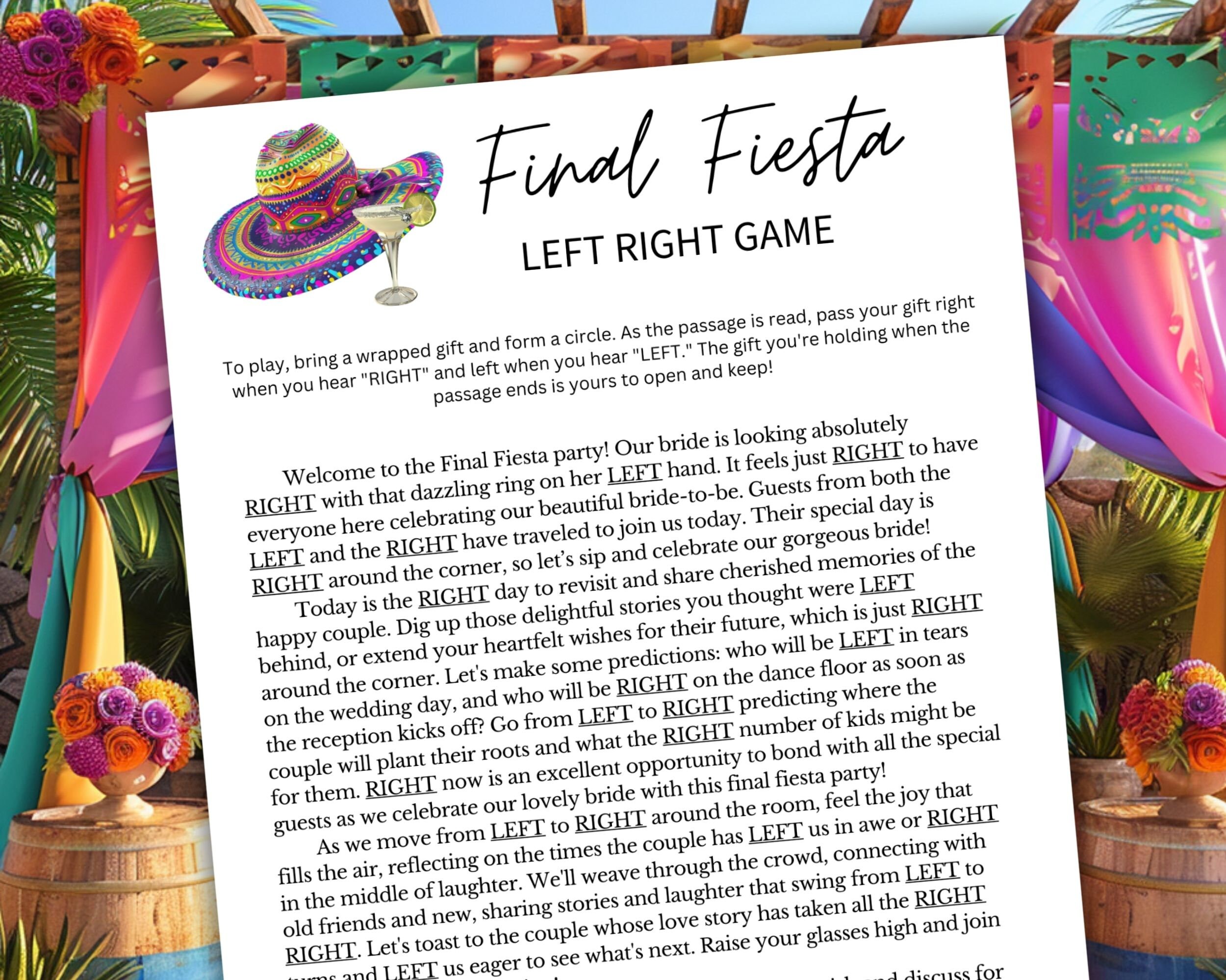 Final Fiesta Left Right Game | Final Fiesta Bachelorette Party Game ...