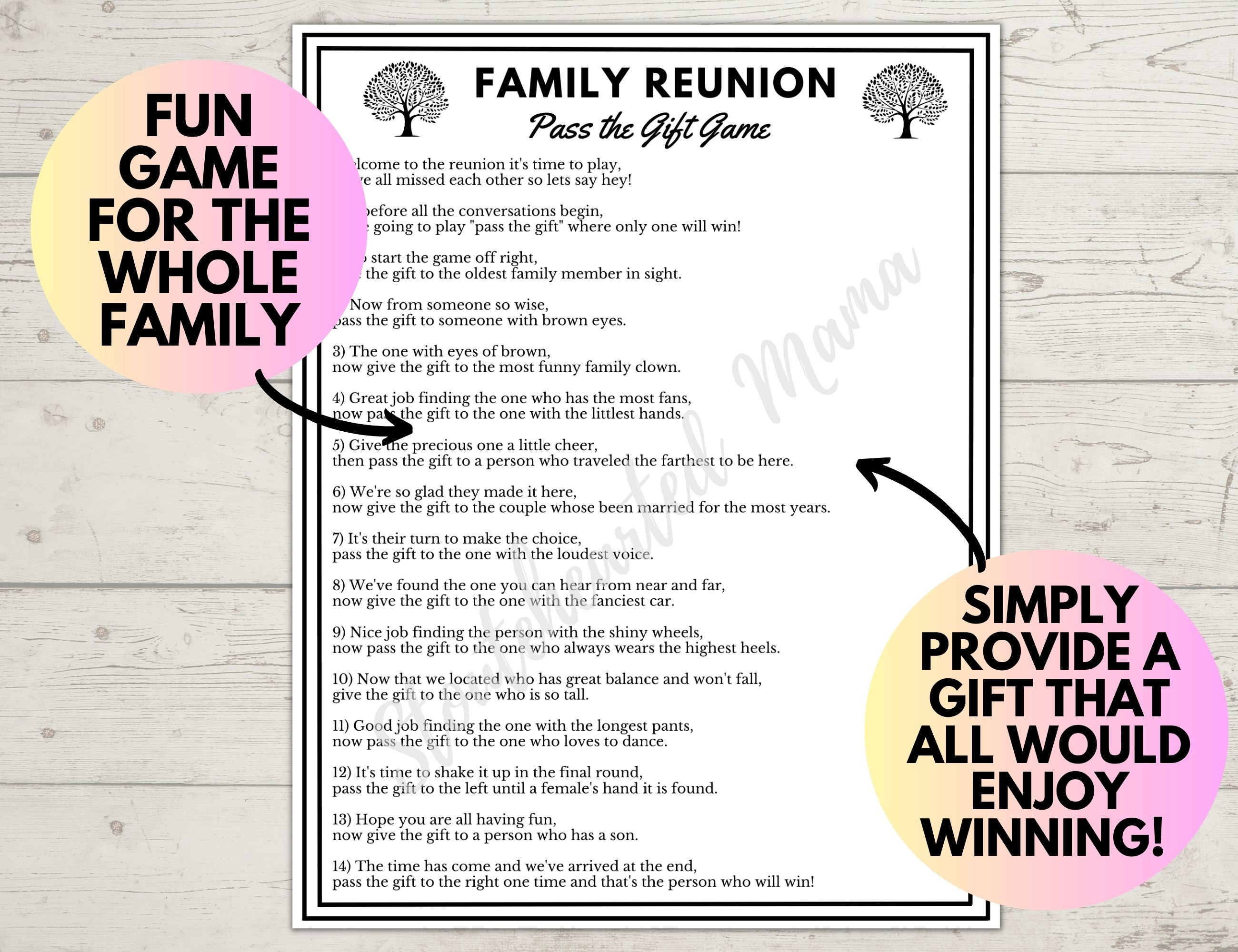 Family Reunion Pass the Gift Game Printable Family Reunion - Etsy