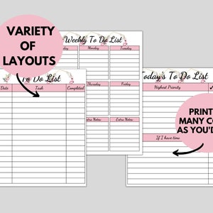 To Do List Bundle Printable | Pink Blank Weekly Monthly Yearly ...