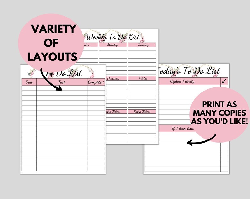 To Do List Bundle Printable | Pink Blank Weekly Monthly Yearly ...