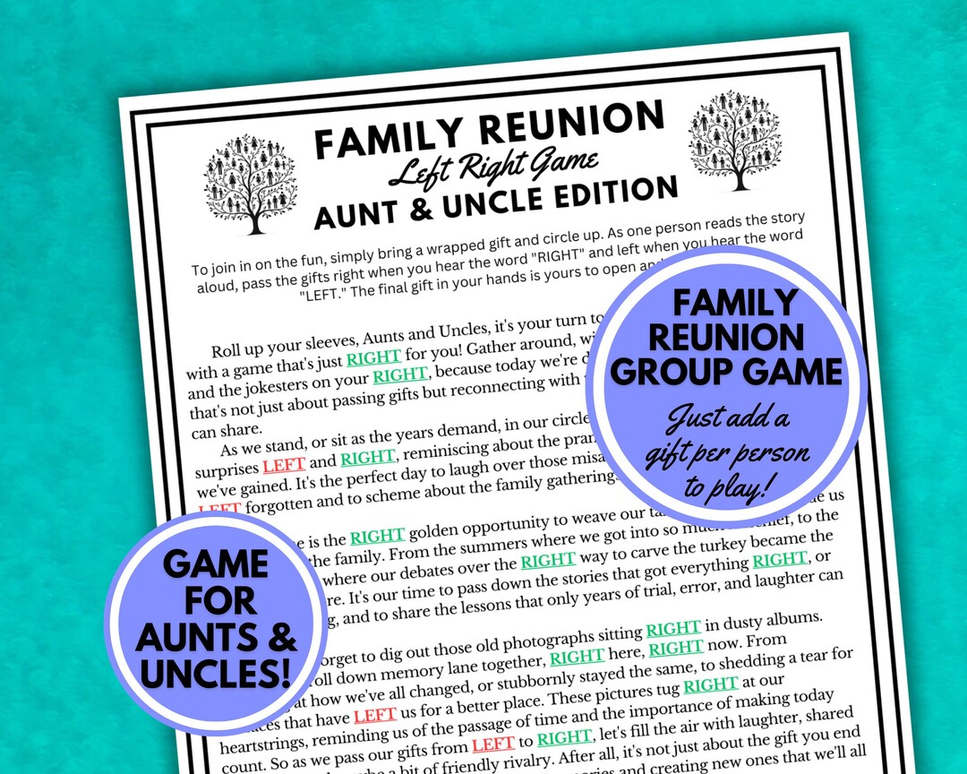 Family Reunion Left Right Game Printable Family Reunion Pass the Gift ...
