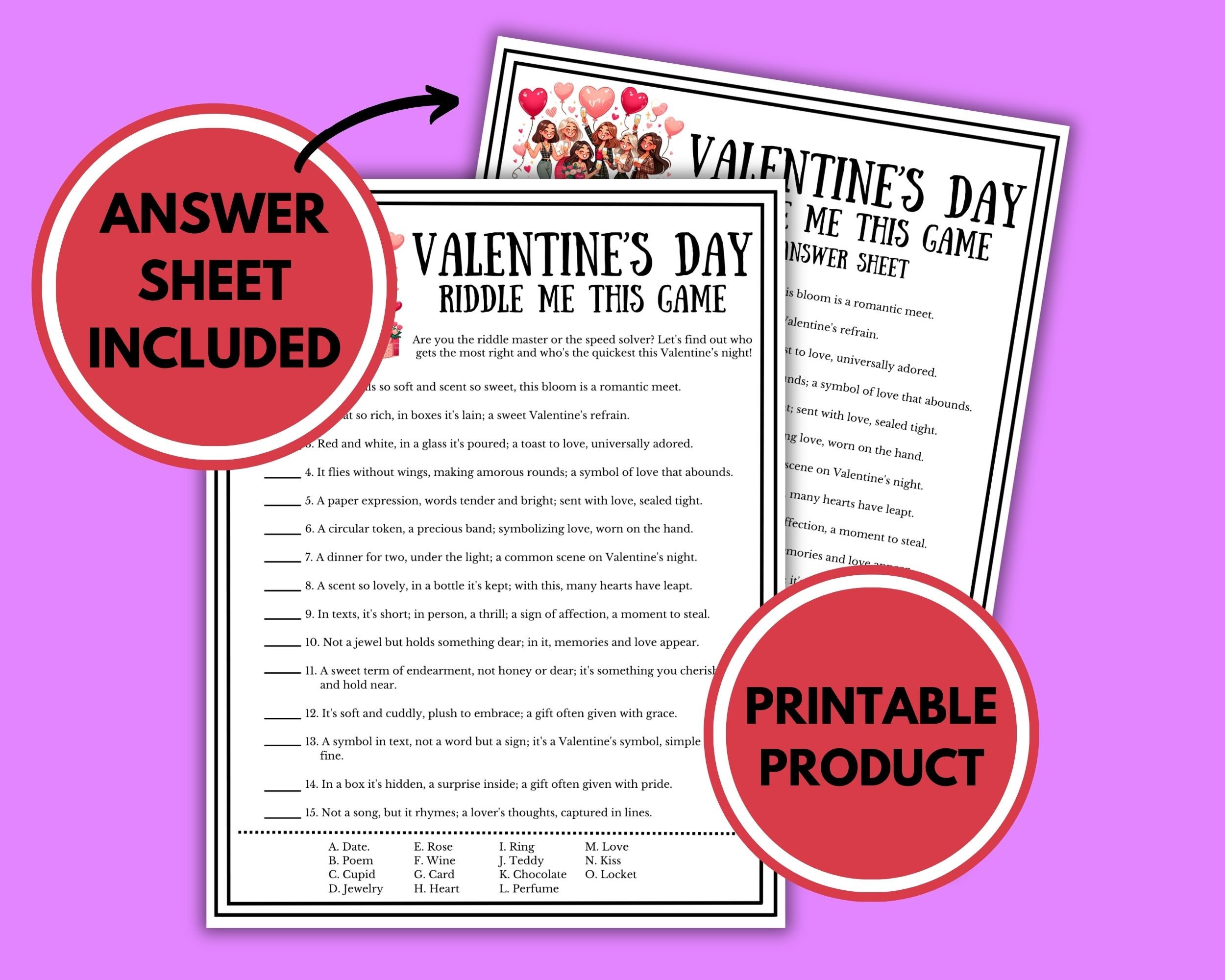 Valentine Riddle Me This Game Printable | Valentines Trivia Game ...