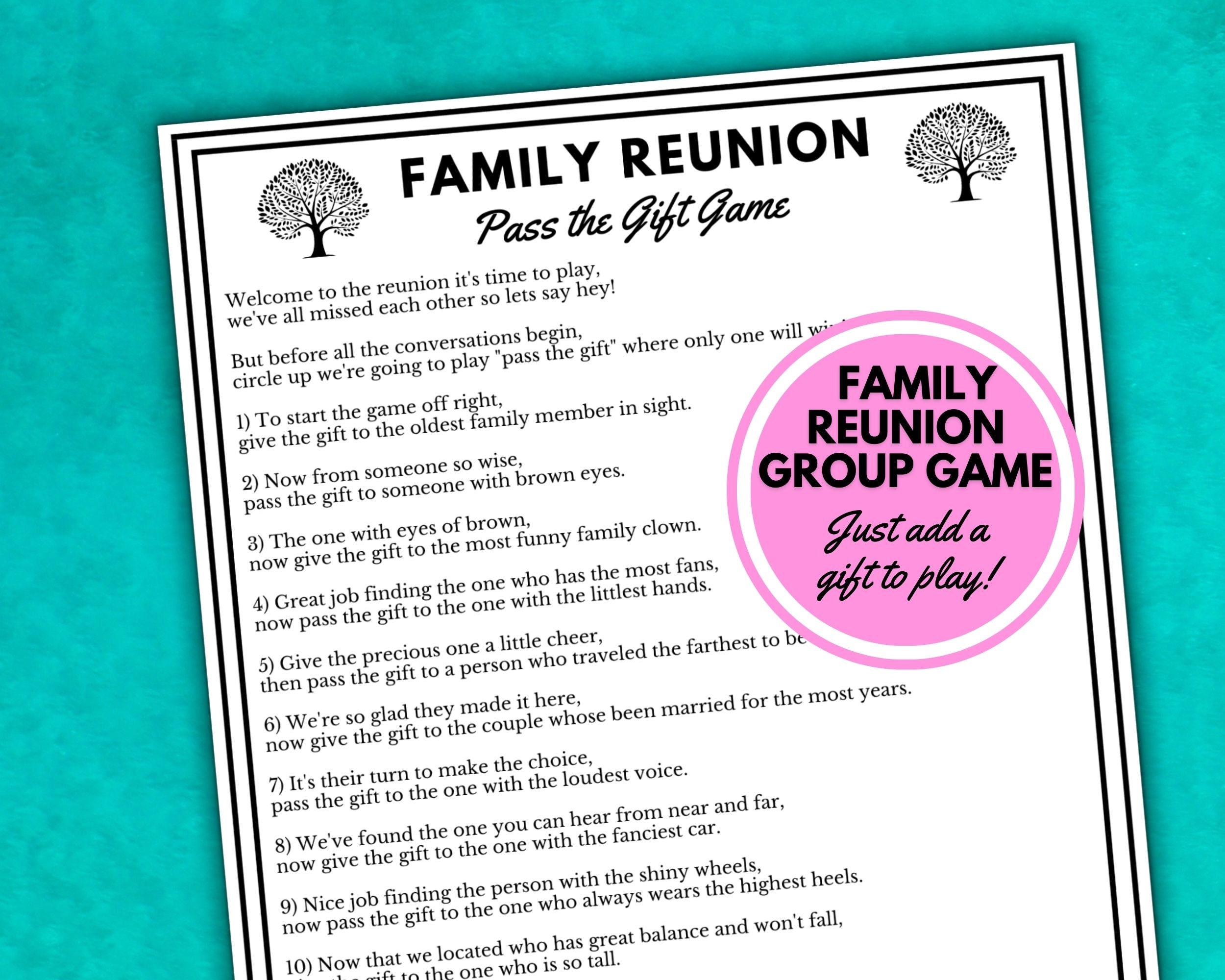 Family Reunion Pass the Gift Game Printable Family Reunion Find the ...