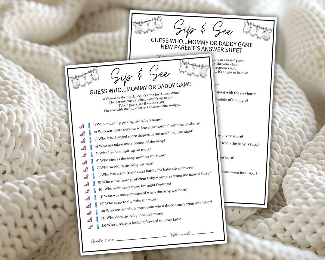 Sip and See Games | Guess Who Mommy or Daddy Sip and See Trivia Game ...