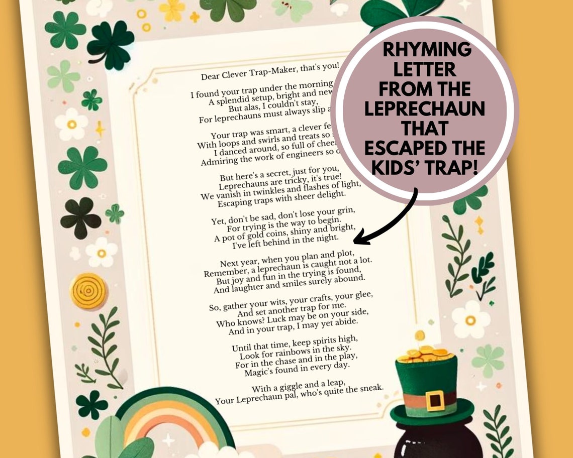 Leprechaun Letter for Kids | Leprechaun Note for Leprechaun Trap ...