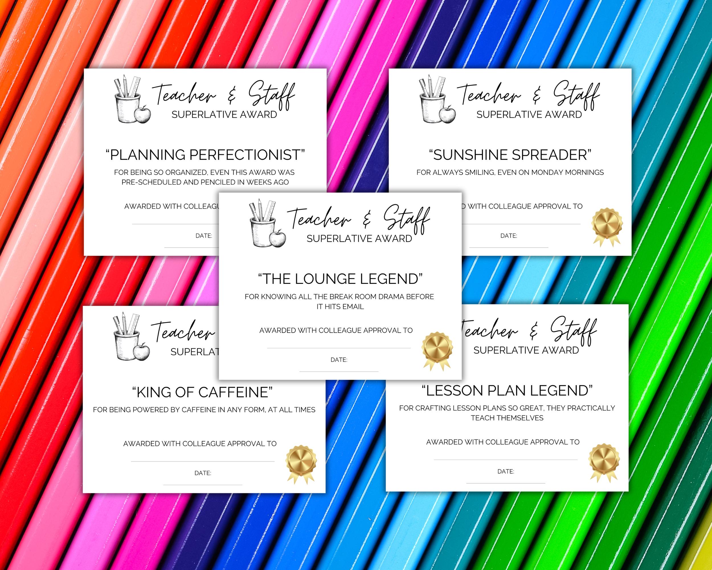 Funny Teacher Award, School Staff Awards, Teacher Superlatives ...