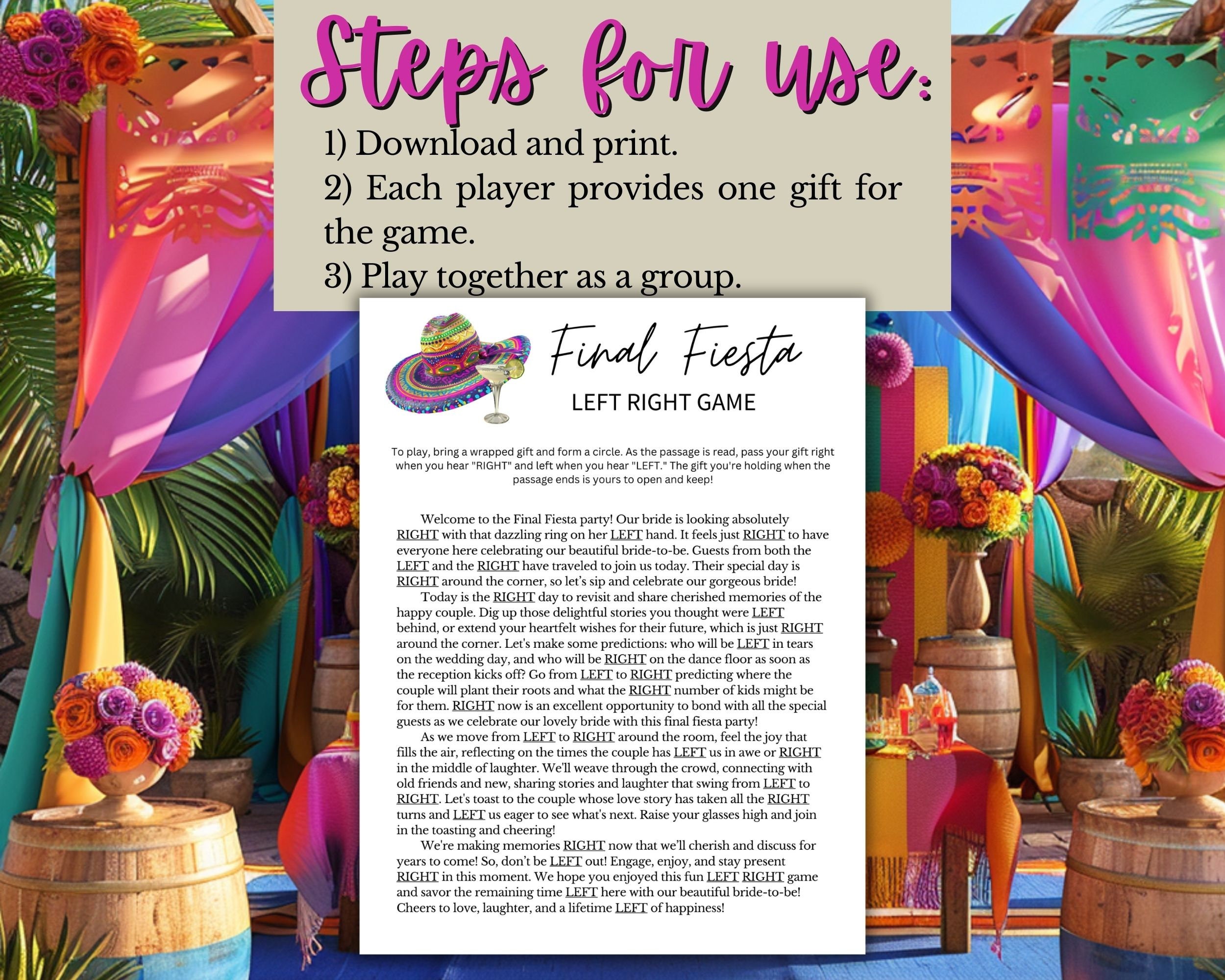 Final Fiesta Left Right Game | Final Fiesta Bachelorette Party Game ...