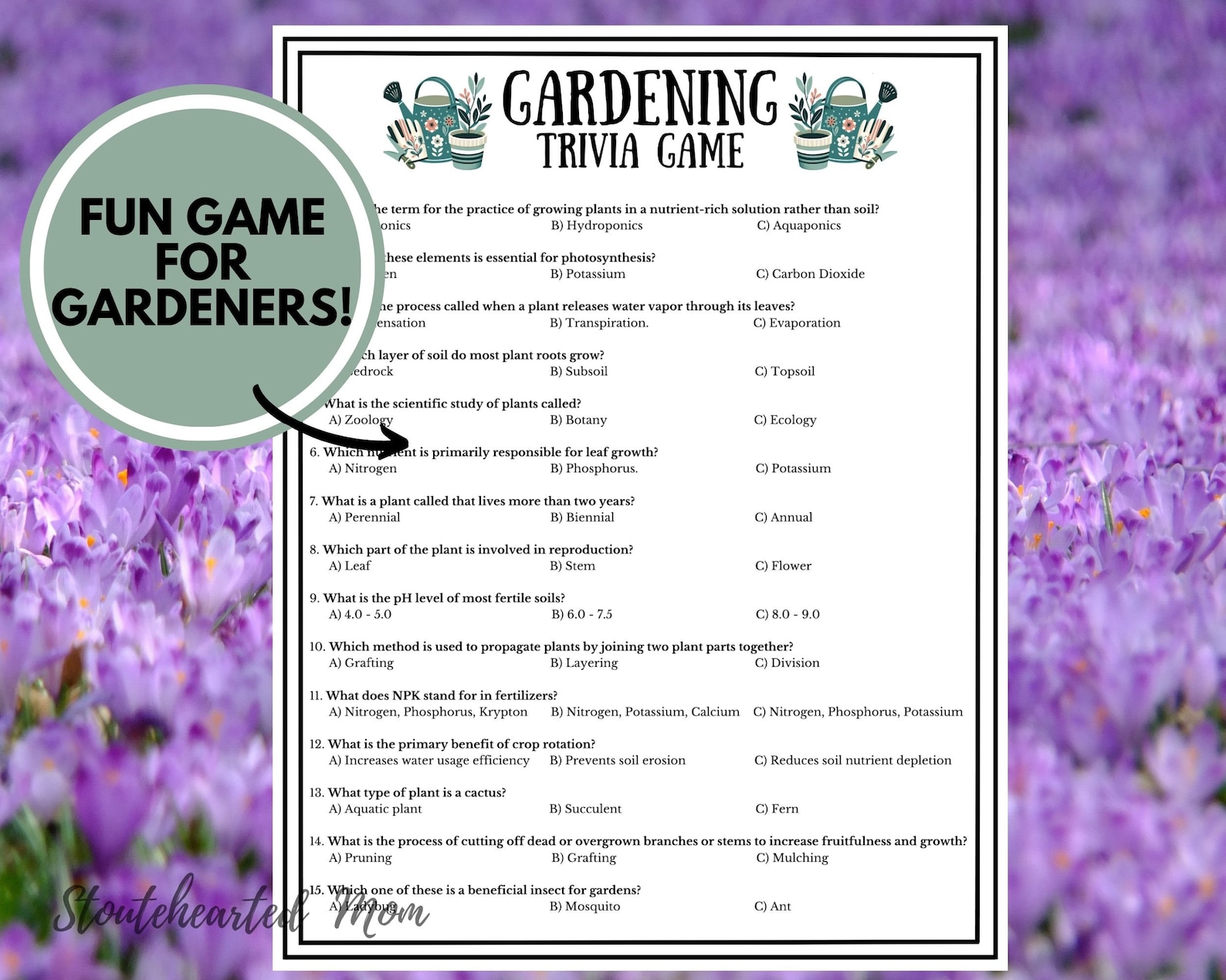 Gardening Trivia Game | Spring Garden Party Trivia Game | Gardener ...