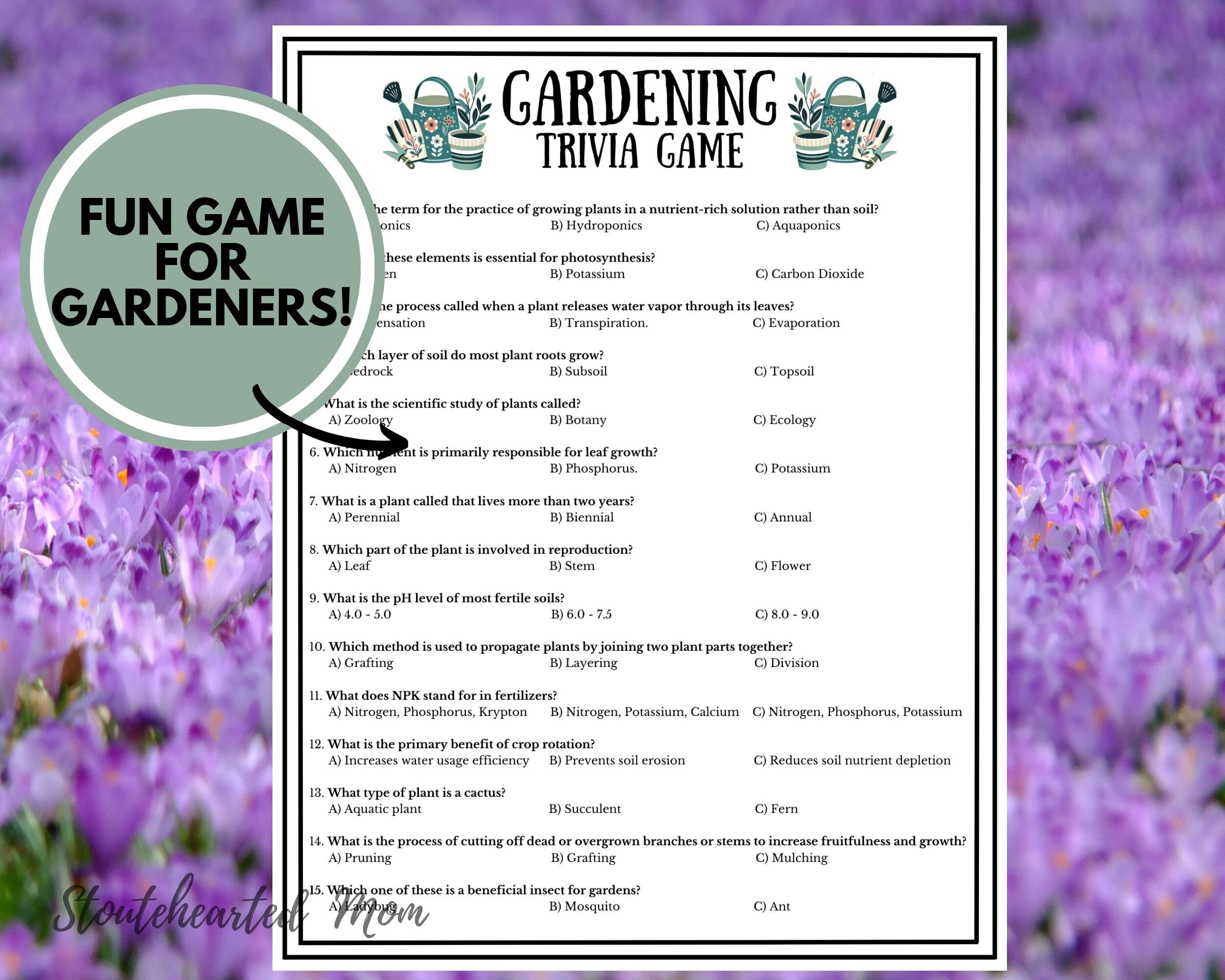 Gardening Trivia Game | Spring Garden Party Trivia Game | Gardener ...