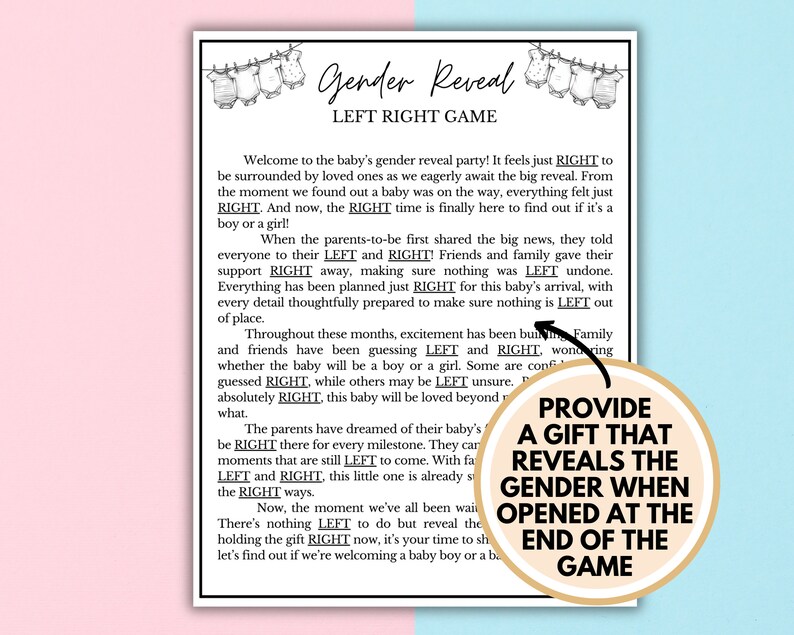 Gender Reveal Games | Gender Reveal Ideas | Gender Reveal Left Right ...