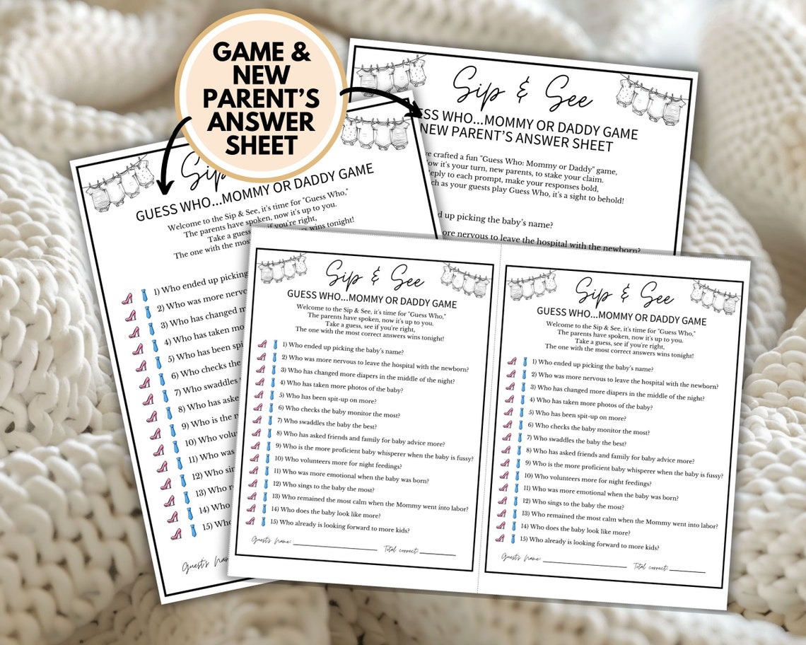 Sip and See Games | Guess Who Mommy or Daddy Sip and See Trivia Game ...