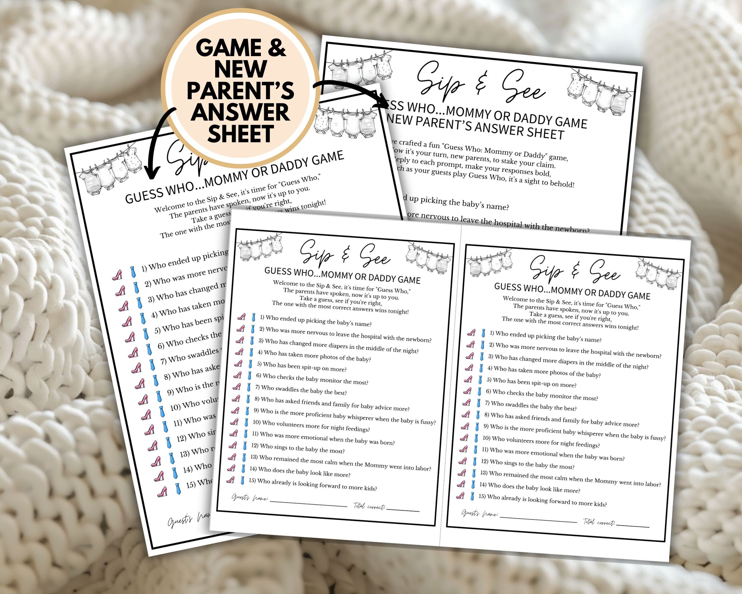 Sip and See Games | Guess Who Mommy or Daddy Sip and See Trivia Game ...