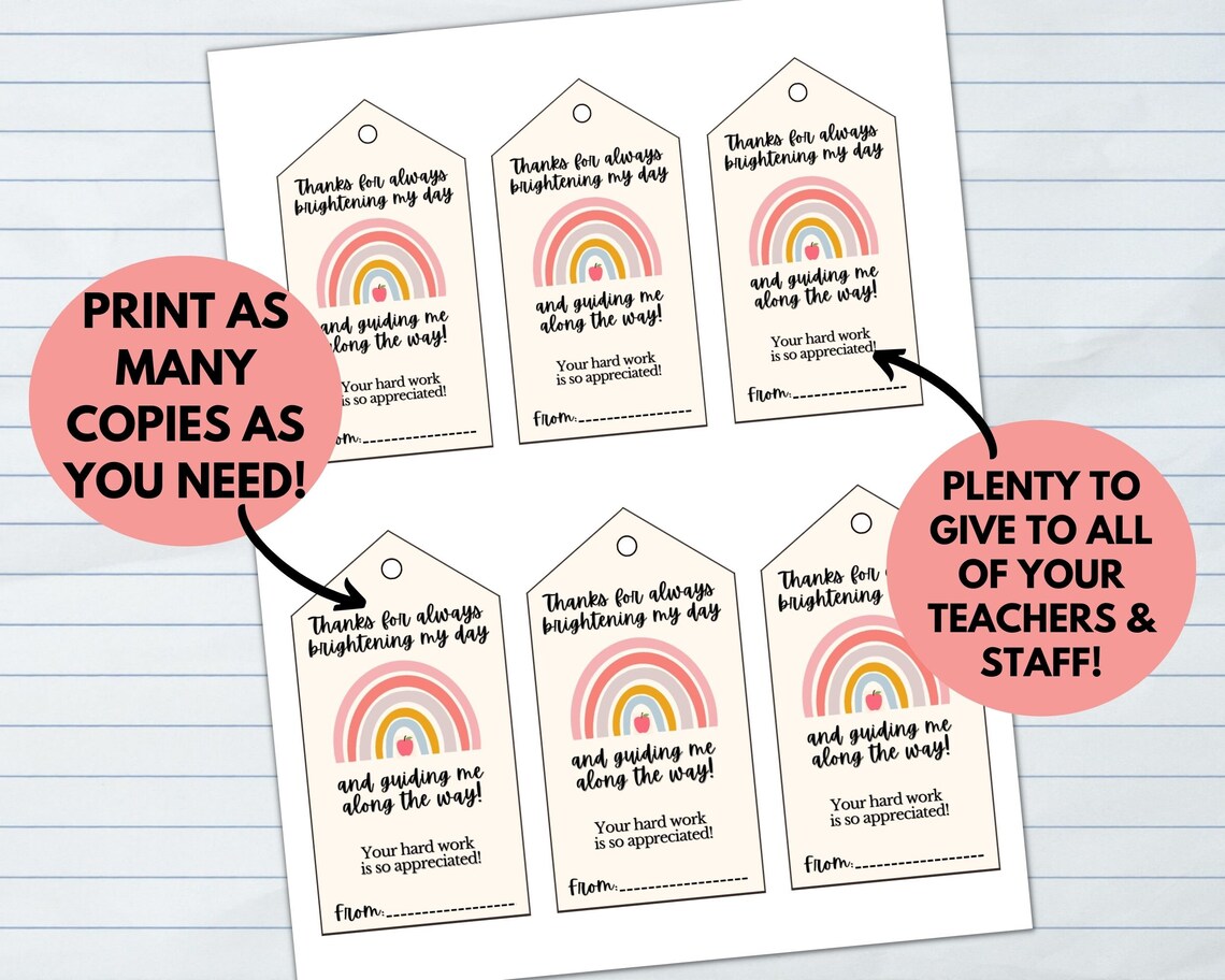 Teacher and School Staff Appreciation Gift Tags Printable Thank You ...