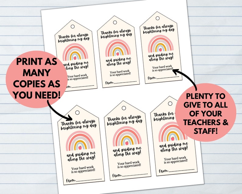 Teacher and School Staff Appreciation Gift Tags Printable Thank You ...