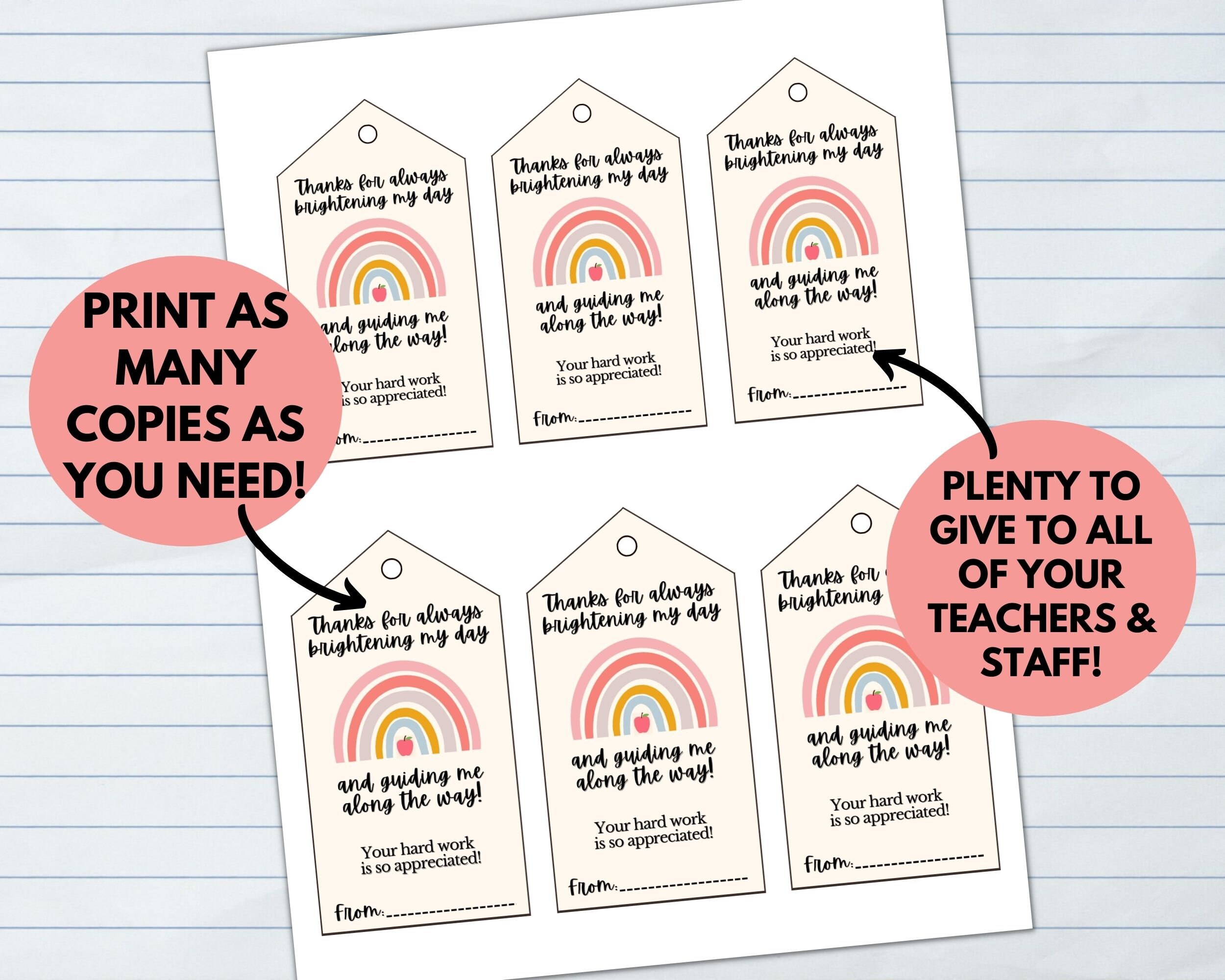 Teacher and School Staff Appreciation Gift Tags Printable Thank You ...