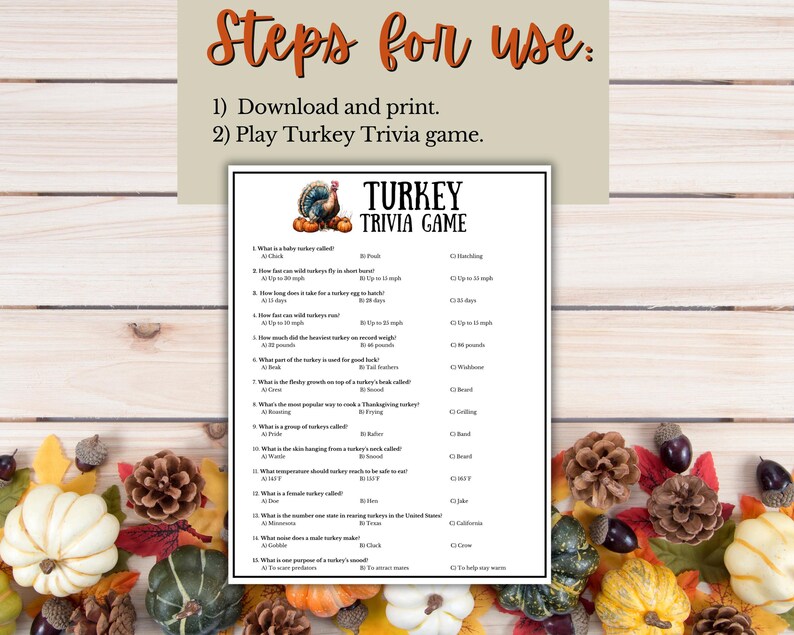 Turkey Trivia | Thanksgiving Trivia | Thanksgiving Office Game - Etsy