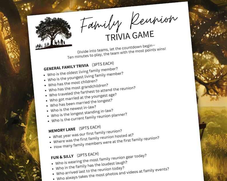 Family Reunion Trivia, Family Reunion Games, Ice Breaker Games, Family ...