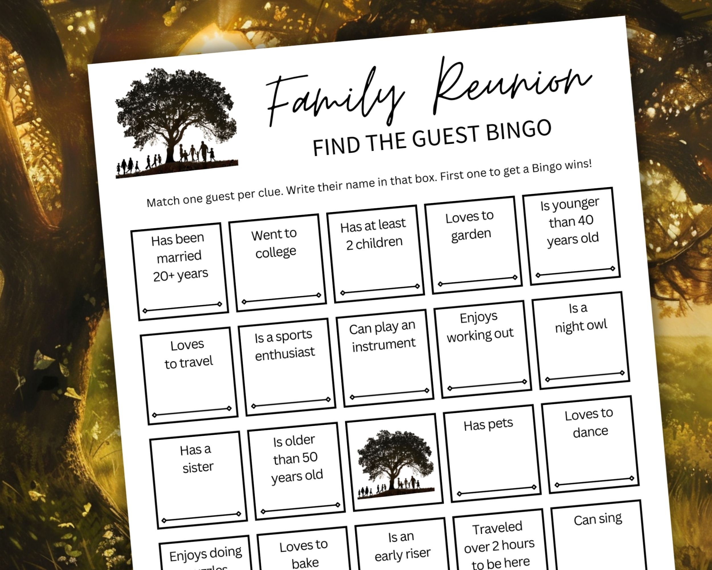 Family Reunion Bingo | Find the Guest Bingo Game | Family Reunion Games ...