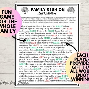 Family Reunion Left Right Game Printable Family Reunion Pass the Gift ...