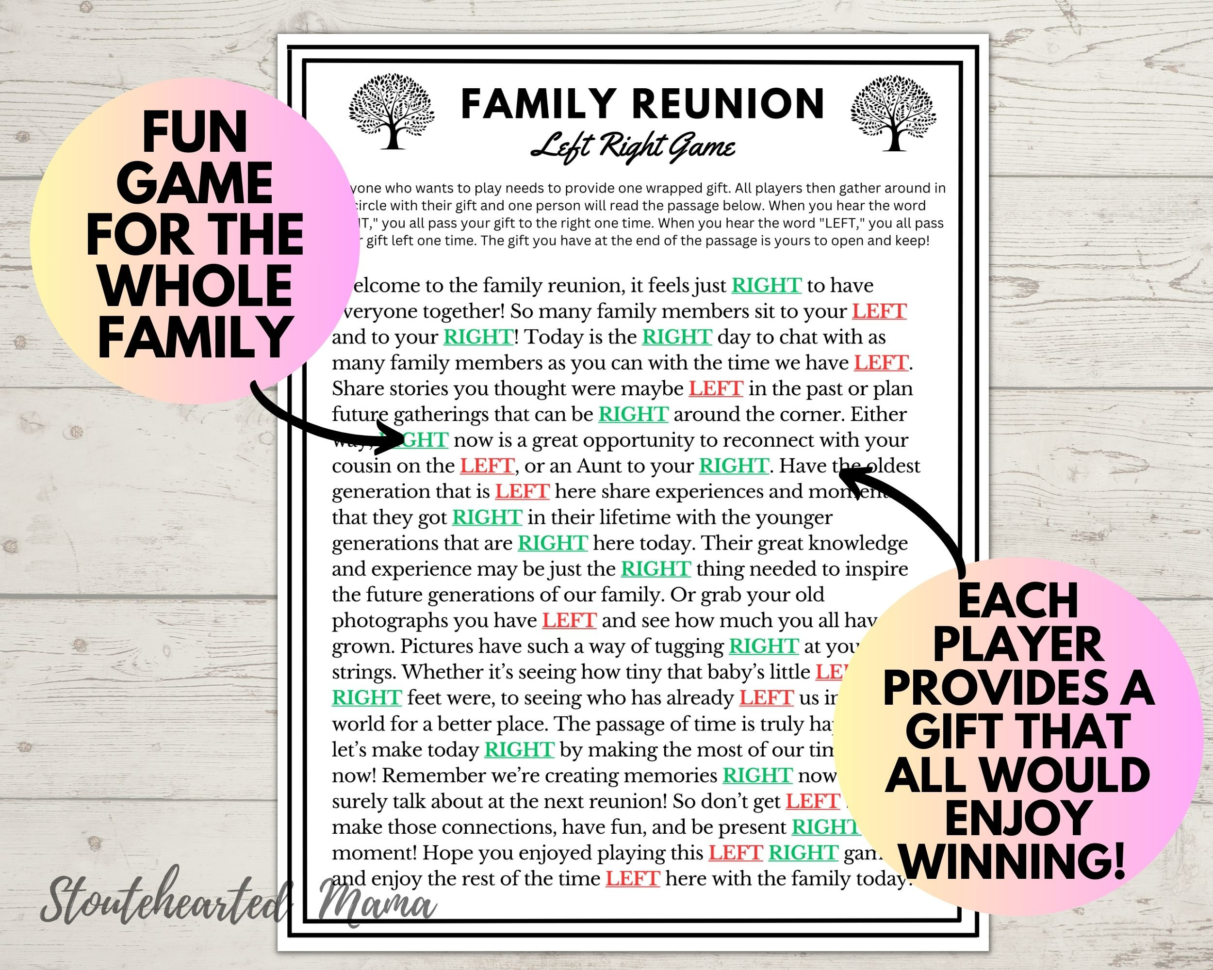 Family Reunion Left Right Game Printable Family Reunion Pass the Gift ...
