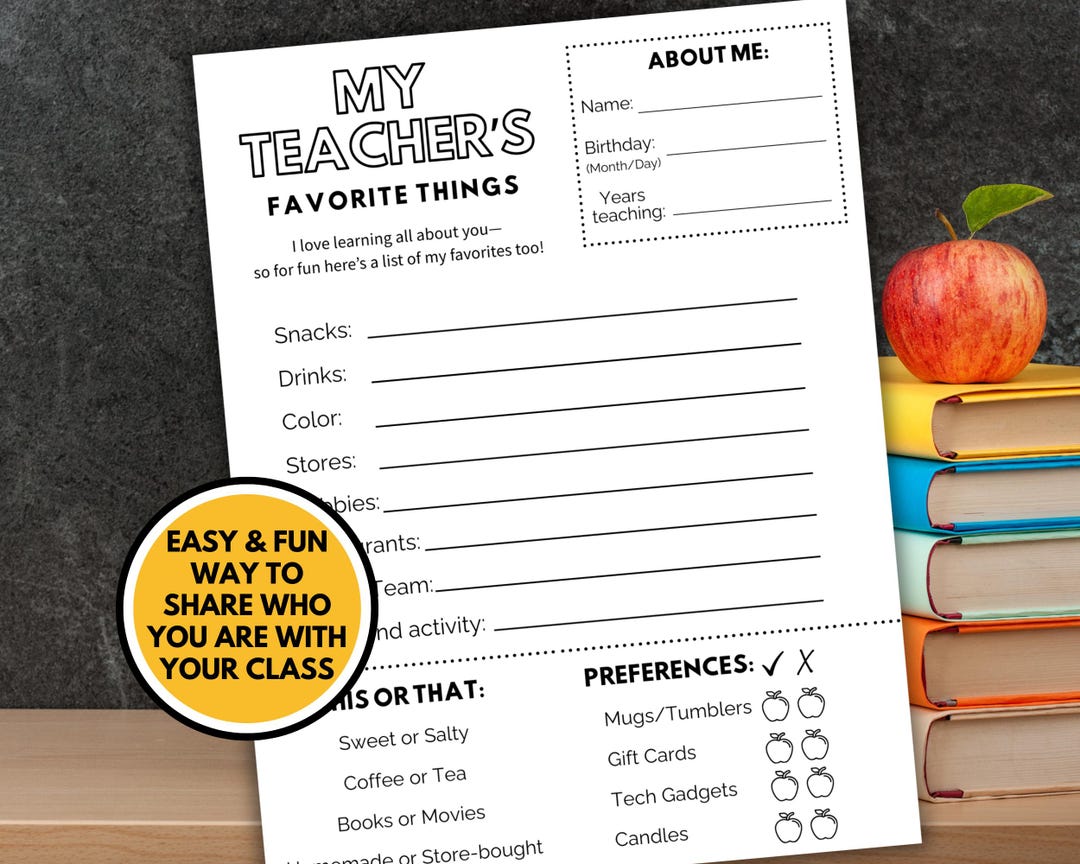 Teacher Favorite Things Printable, Get to Know Your Teacher, Meet the ...