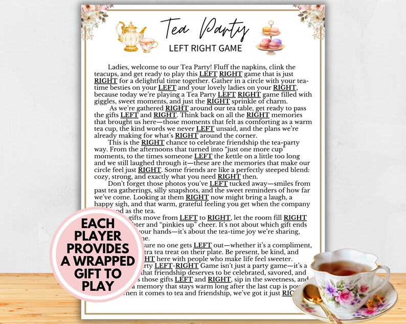 Tea Party Left Right Game, Tea Party Games, Left Right Game, Pass the ...