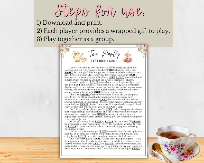 Tea Party Left Right Game, Tea Party Games, Left Right Game, Pass the ...