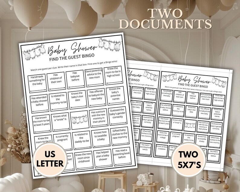 Baby Shower Bingo | Find the Guest Bingo Baby Shower Game | Baby Bingo ...