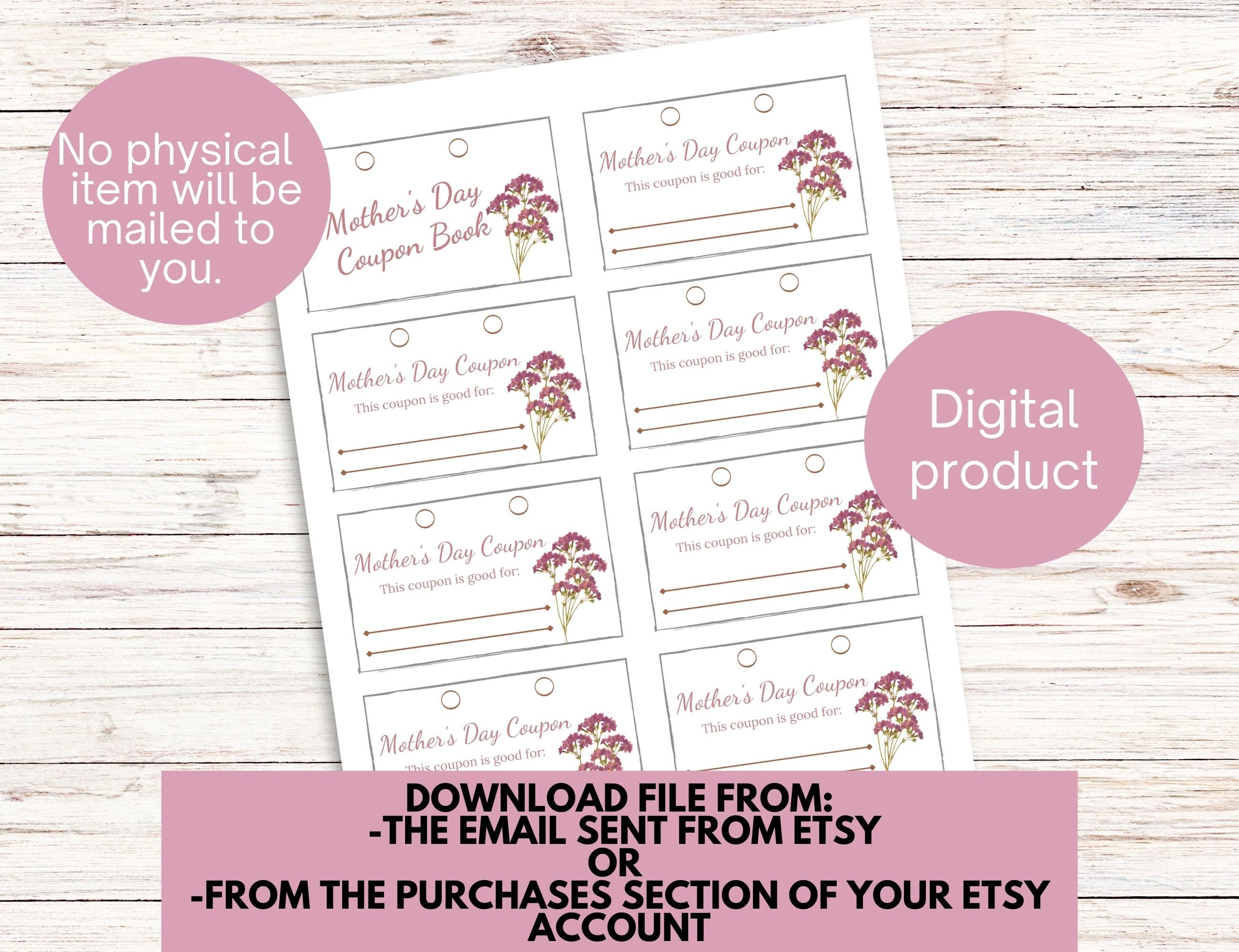 Printable Mothers Day Coupon Book Gift for Mom - Etsy