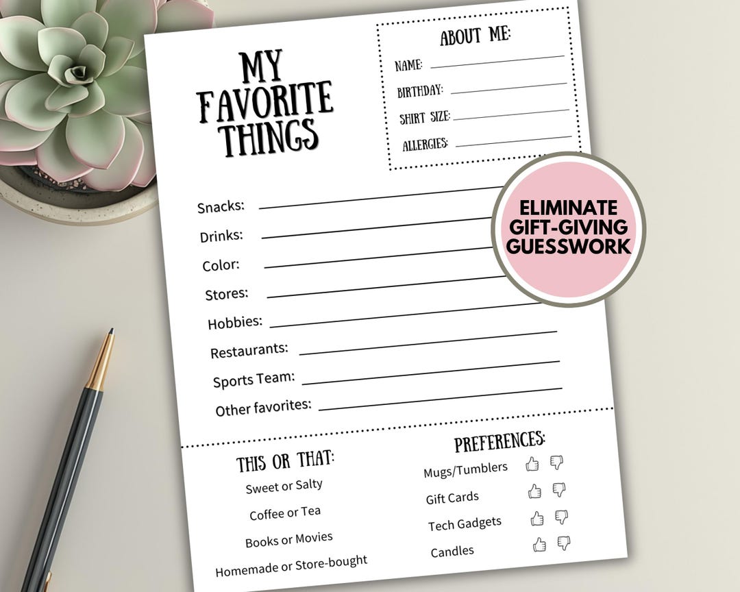Favorite Things List, Employee Favorites List, Team Building Get to ...