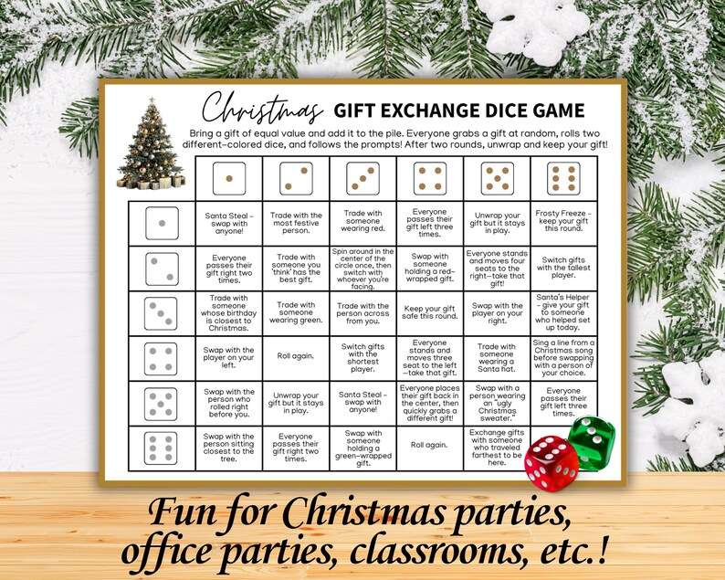 Christmas Gift Exchange Game, Christmas Dice Game, Christmas Dice Gift ...