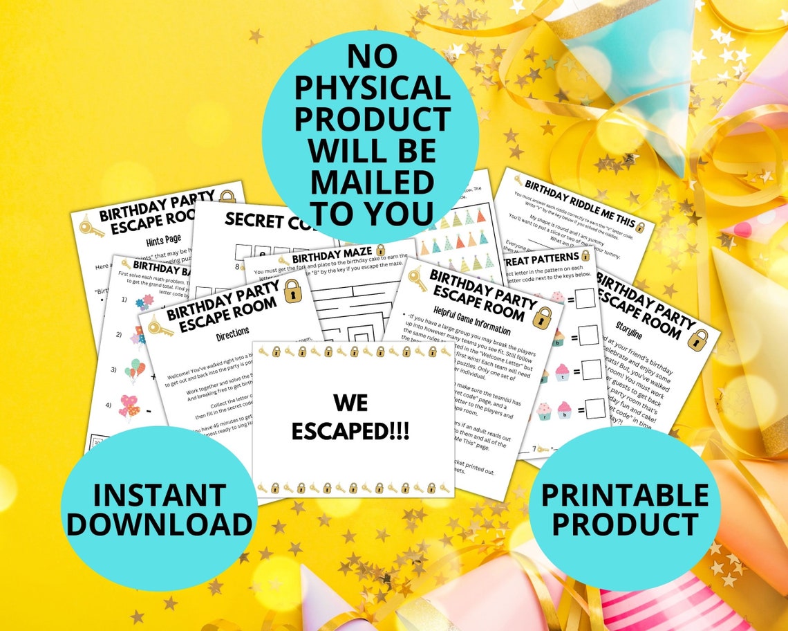 Birthday Escape Room Printable Kit Birthday Party Escape Room Game for ...
