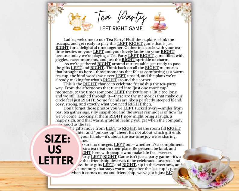 Tea Party Left Right Game, Tea Party Games, Left Right Game, Pass the ...