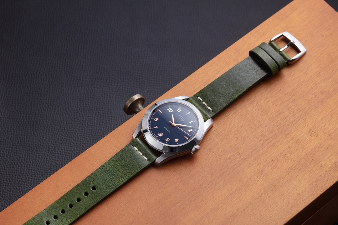 Full Grain Vegetable Tanned Italian Leather Green Watch Strap With 316L ...