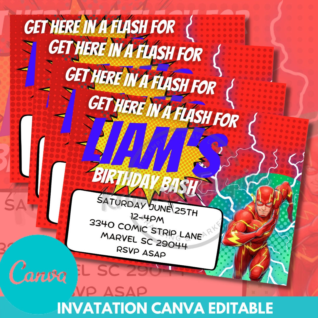 Flash Birthday Invitation, DIY Boy Birthday Invite, Hero Birthday ...
