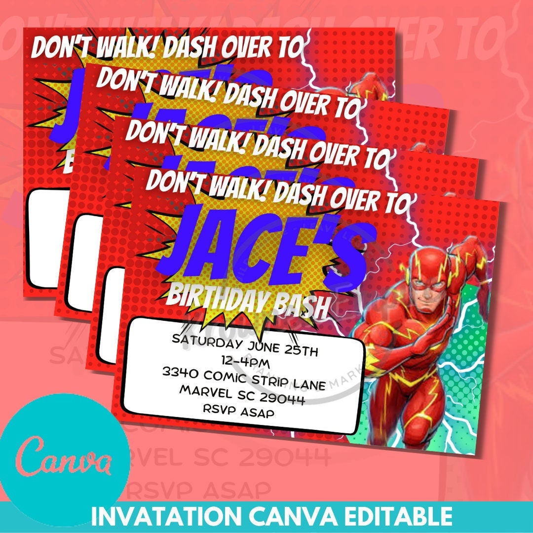Flash Birthday Invitation, DIY Boy Birthday Invite, Hero Birthday ...