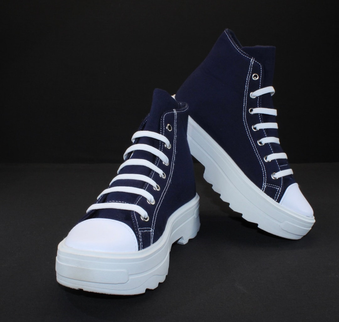 High-top Platform Lift With Blue Canvas Sneakers Shoes Lace up Sizes - Etsy