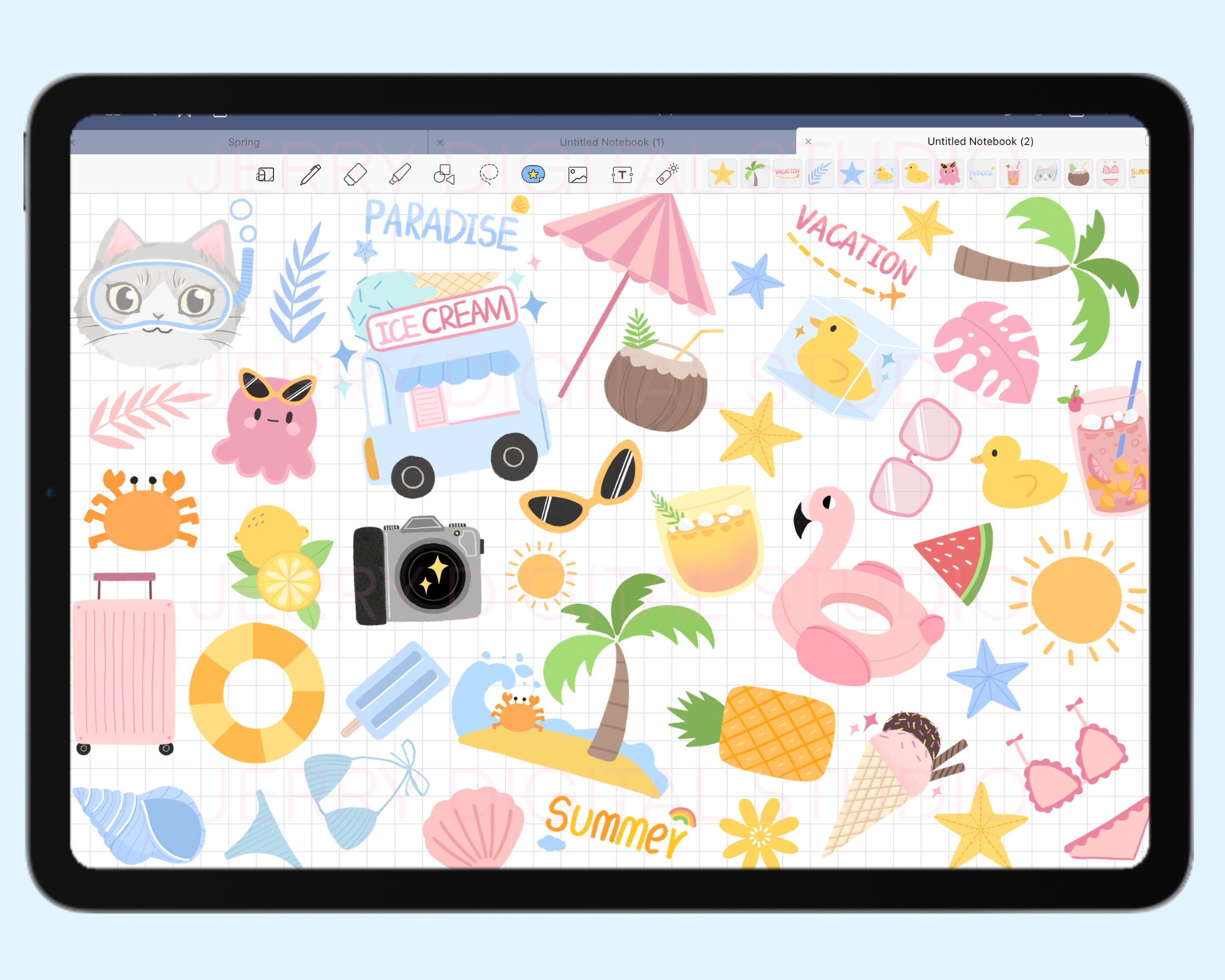 Cute Summer Digital Sticker Book | Goodnotes Planner (45 Stickers) - Etsy