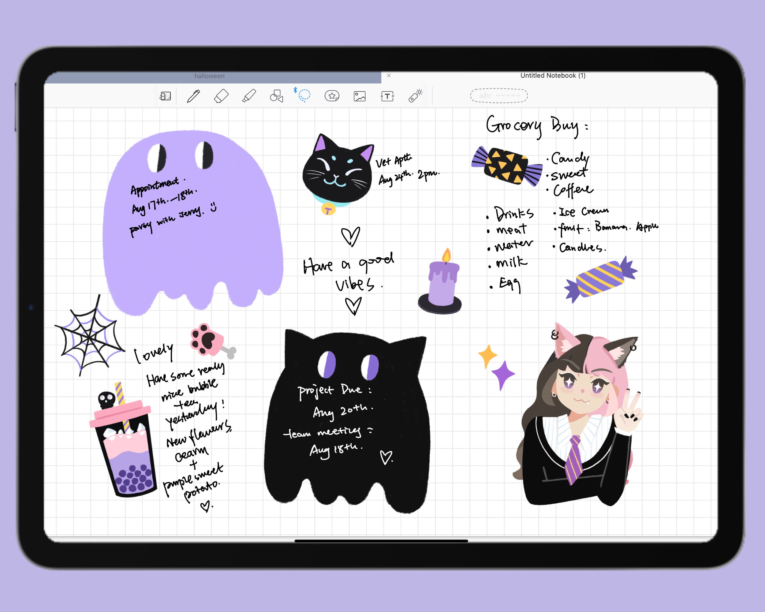 Halloween Digital Sticker Pack | Cute Girl Sticker | Goodnotes Sticker ...