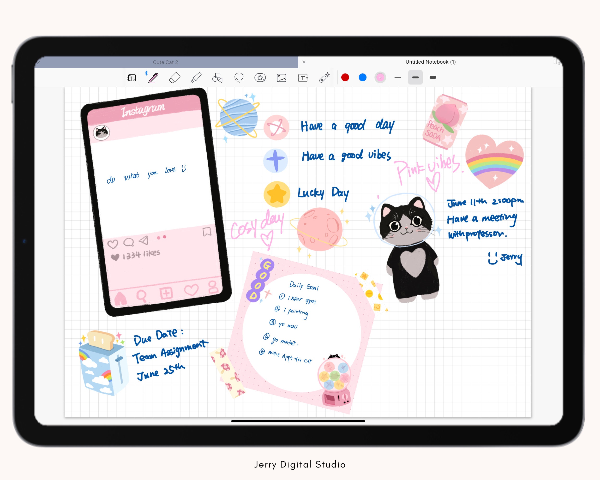 Cute Cat Digital Sticker Pack Kawaii Sticker Planner Sticker Aesthetic ...