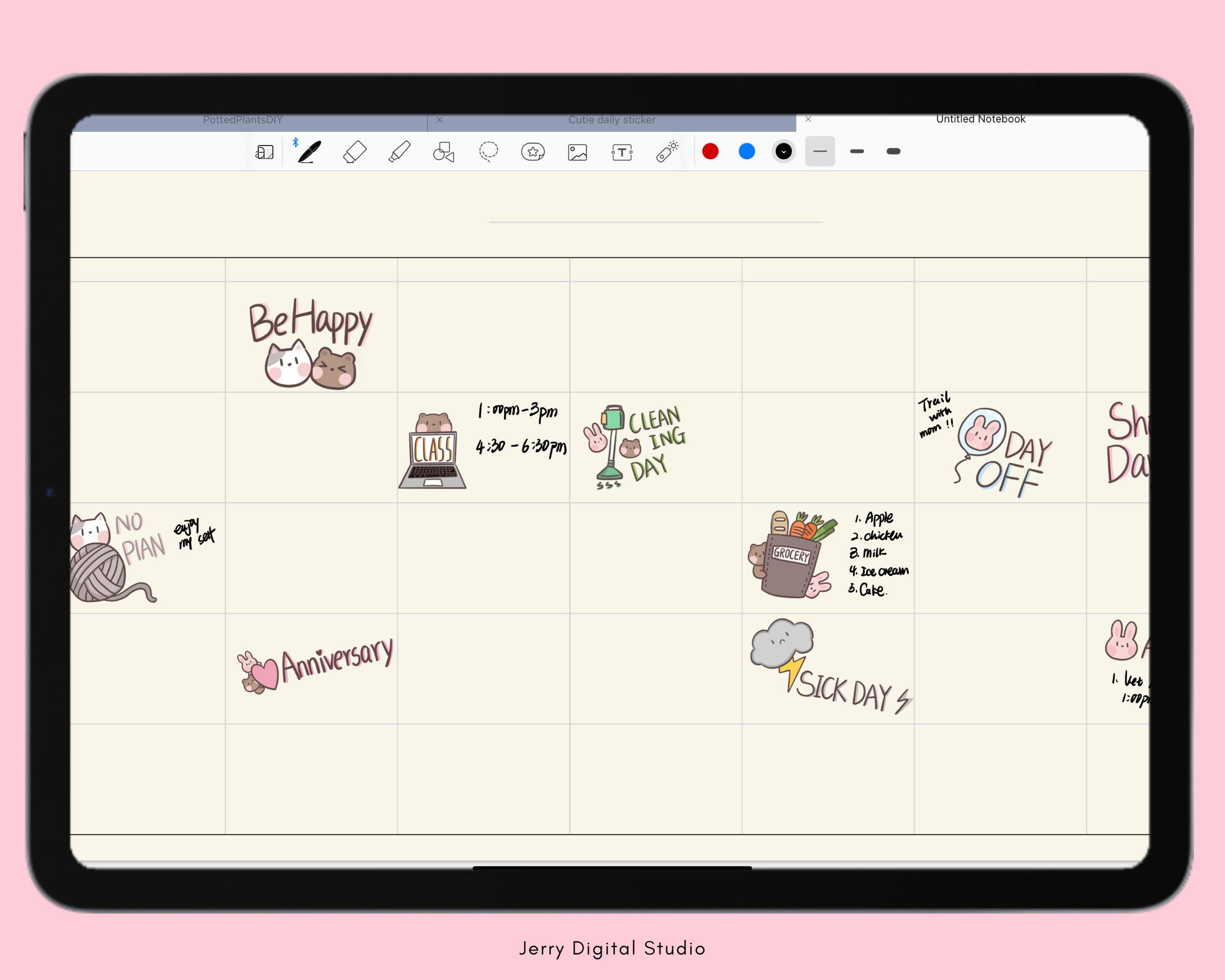 Cute Daily Planner Stickers | Kawaii Digital Stickers (PNG, Goodnotes ...