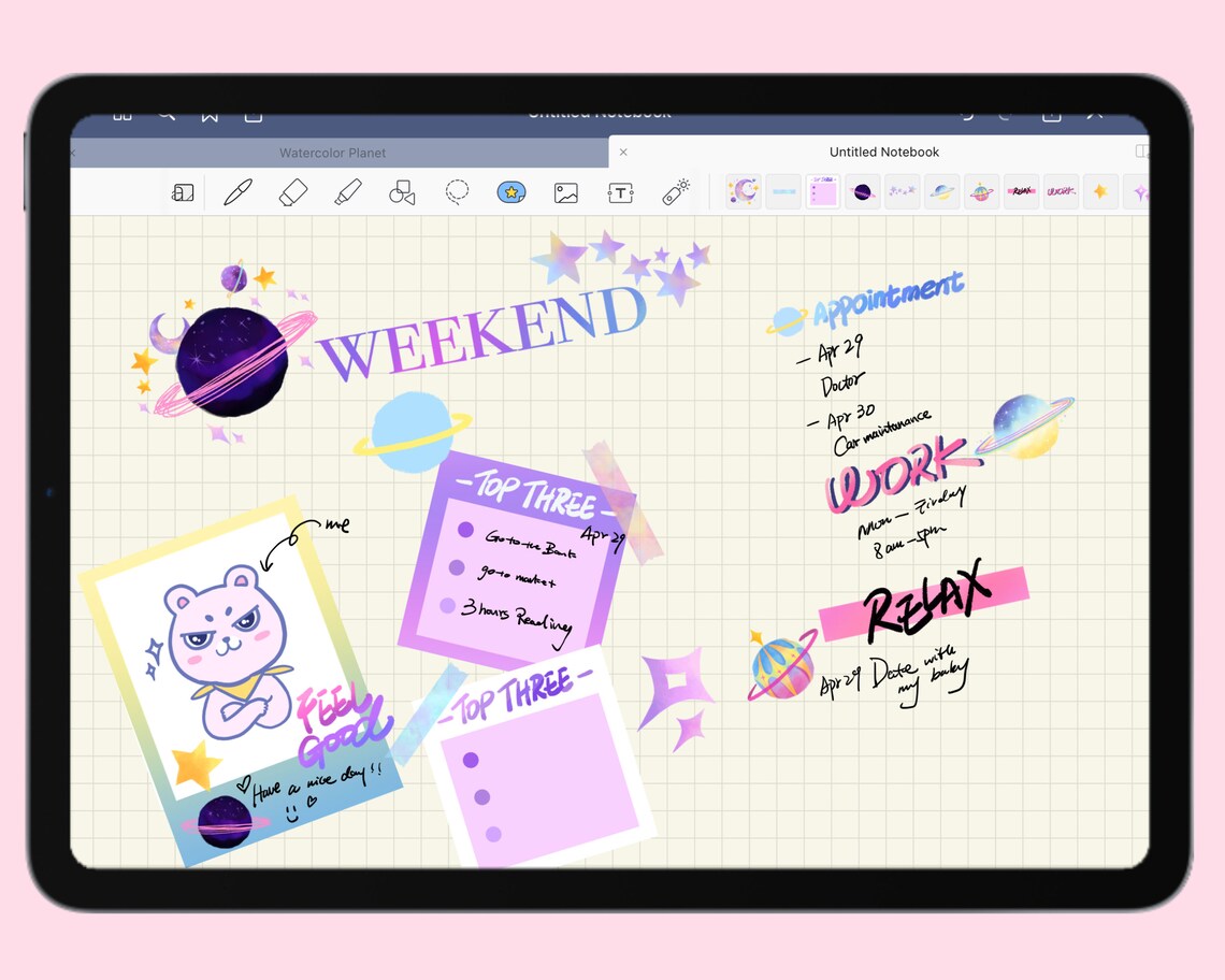 Watercolor Planet Digital Stickers Pack goodnotes Digital - Etsy
