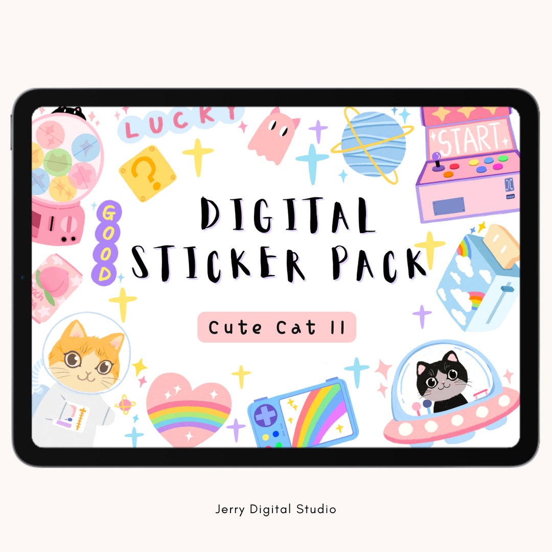 Cute Cat Digital Sticker Pack | Kawaii Sticker | Planner Sticker ...