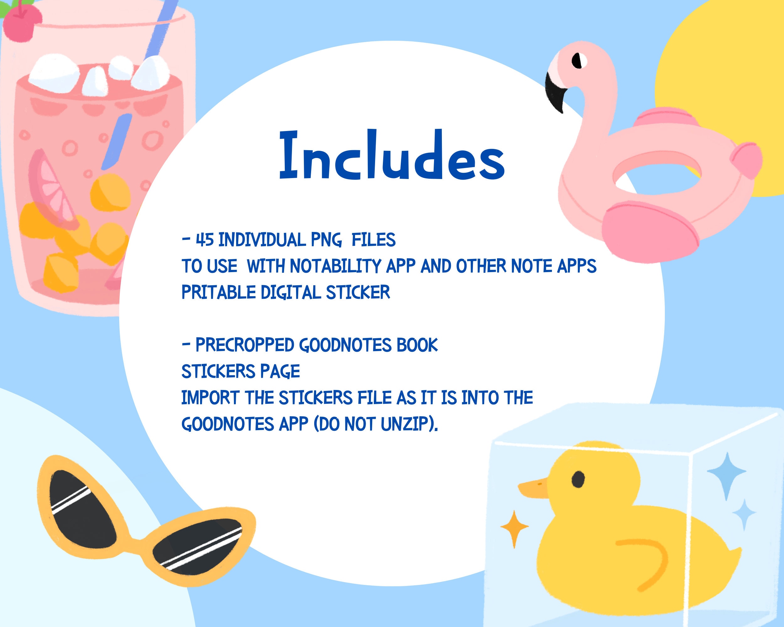 Cute Summer Digital Sticker Book | Goodnotes Planner (45 Stickers) - Etsy